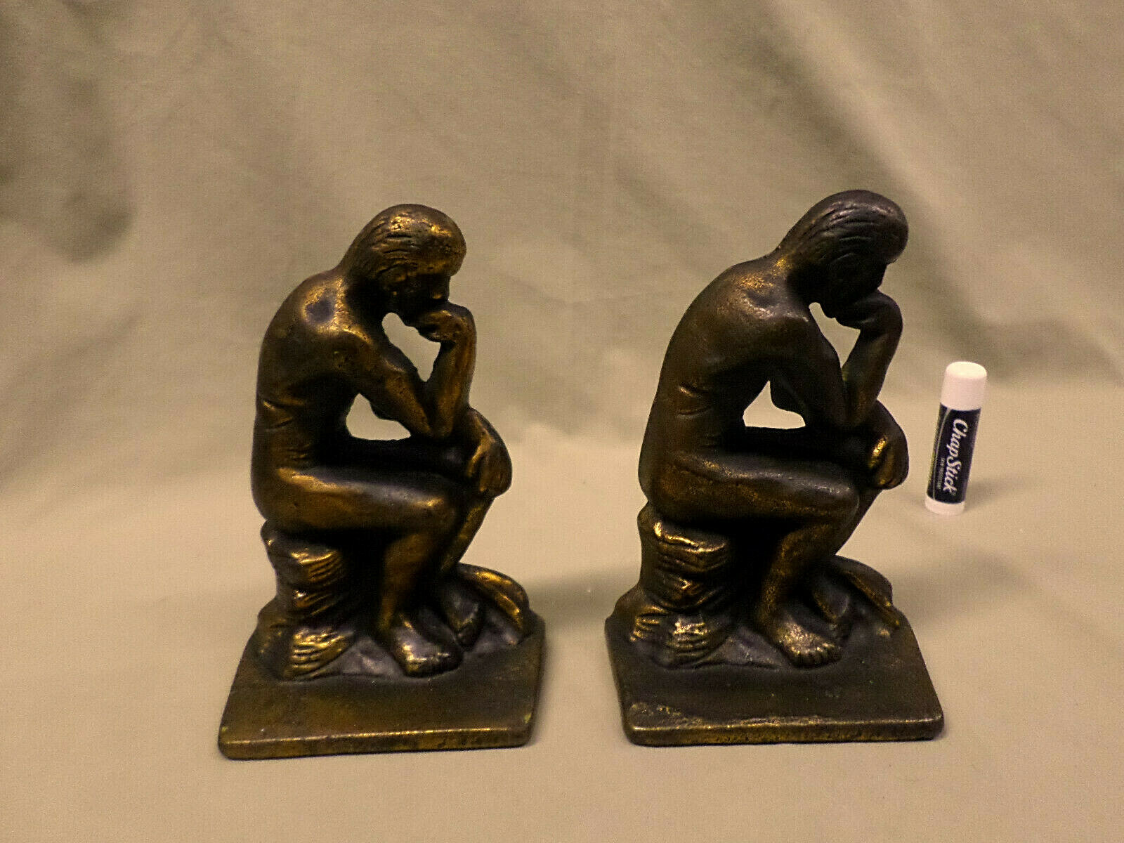 3219M Vtg The Thinking Man Book Ends HEAVY Near 4Lbs Bronze Over Cast ...