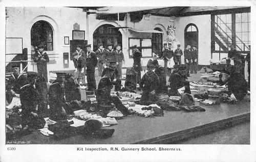 POSTCARD - ROYAL NAVY - KIT INSPECTION - GUNNERY SCHOOL - SHEERNESS ...