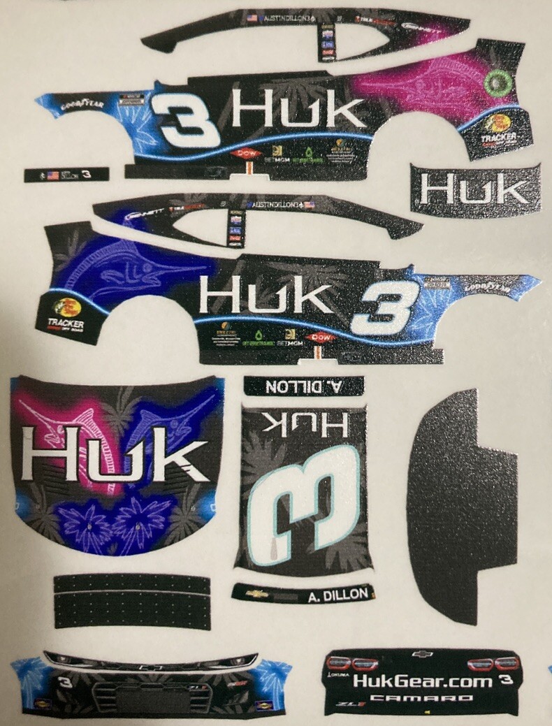 Custom 2022 Austin Dillon #3 Huk Miami 1/64 Scale NASCAR Peel & Stick ...