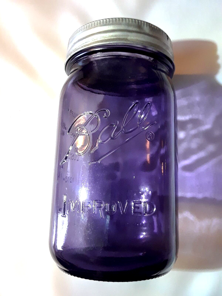 BALL PURPLE MASON JAR ~Antique WIDE MOUTH PRESTO Glass Lid ~ QUART ...