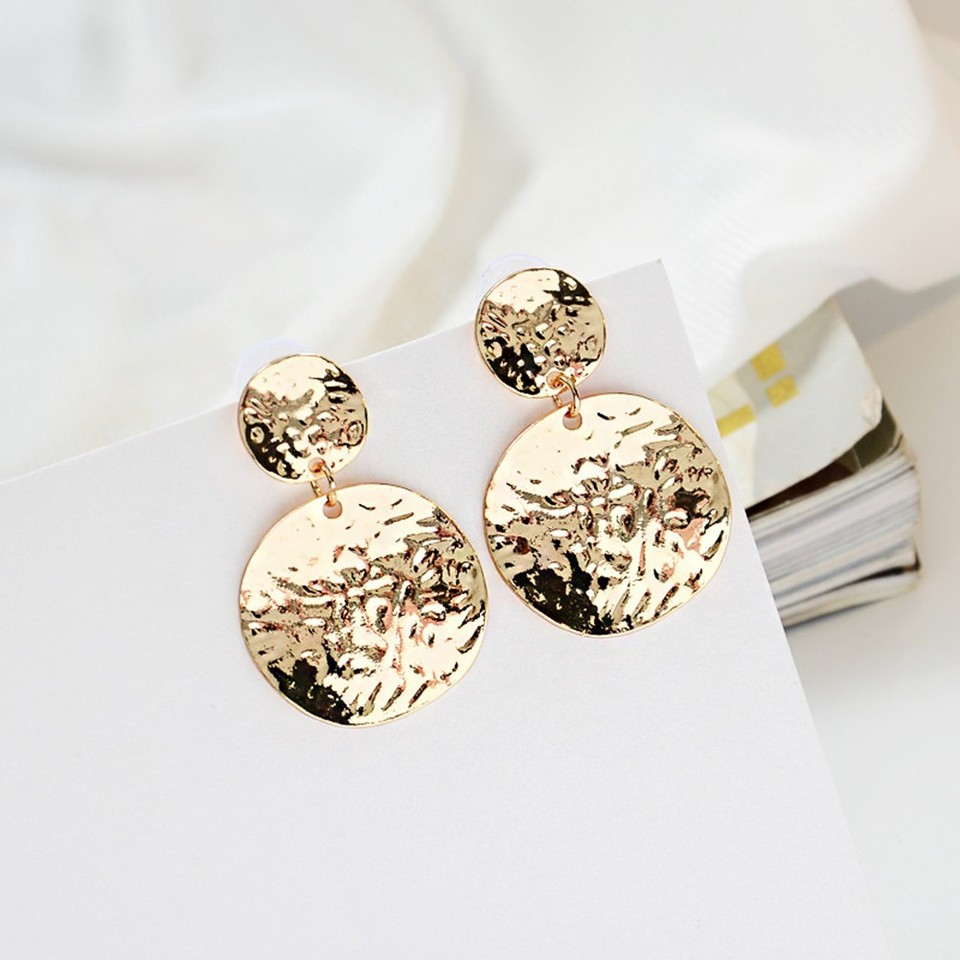 Disc Drop Large Hammered Round Studs Fashion Miss | eBay Australia