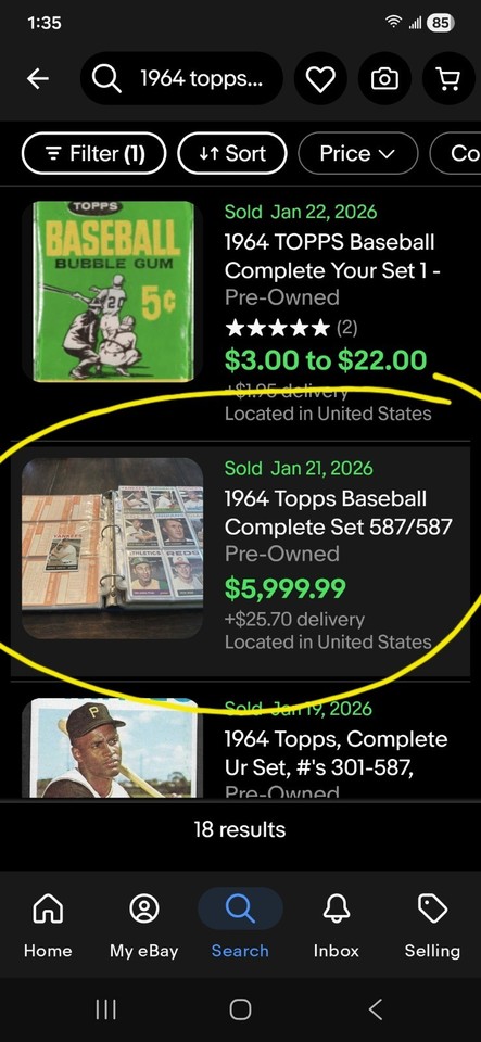 1964 Topps Baseball Complete Set Cards #1-587 VG /EX | eBay