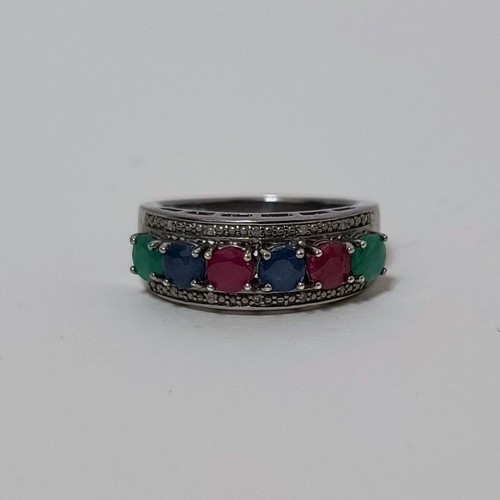 Sterling Silver 925 JTV Ruby Emerald Sapphire Ring Size 7.5 gorgeous ...