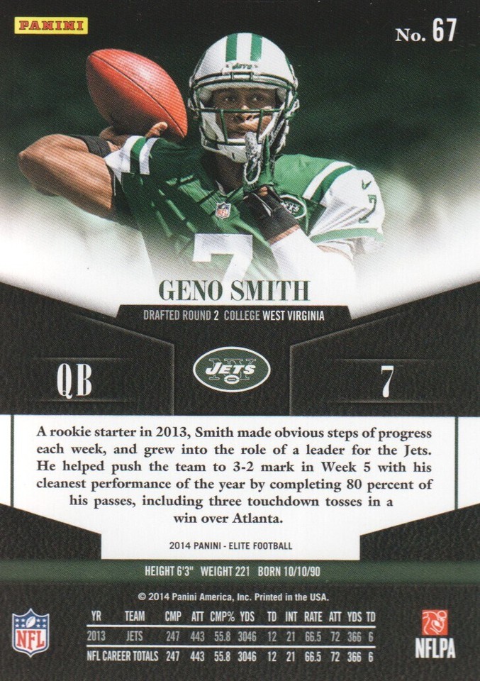 2014 Elite Turn of the Century New York Jets Football Card #67 Geno ...