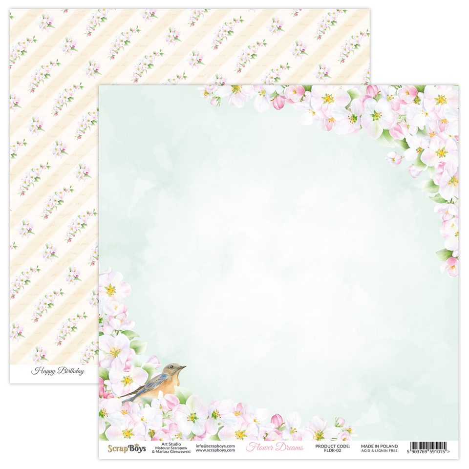 Double-sided scrapbooking paper set 12"x12", 12 sheets, Flower Dreams ...