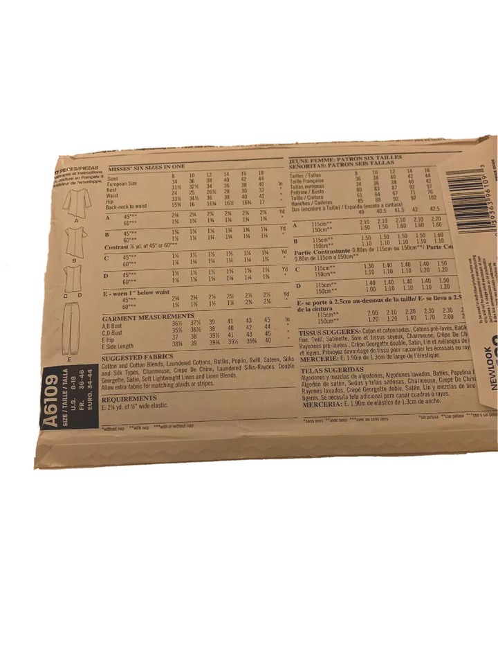 New Look 6582 Misses Tops And Pants Sewing Pattern Sz 8-18 | eBay