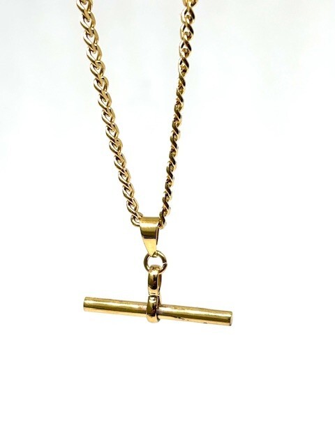 9ct Gold Double T-Bar Balance Bar Pendant Necklace Curb Chain 50cm ...