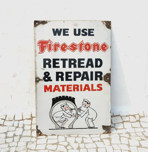 Antique Firestone Retread & Repair Materials Advertising Enamel Sign ...