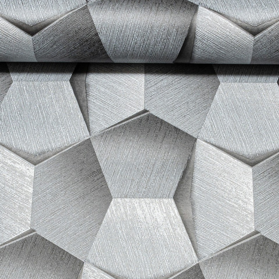Grey Wallpaper Silver Metallic Geometric Textured Slightly Imperfect ...