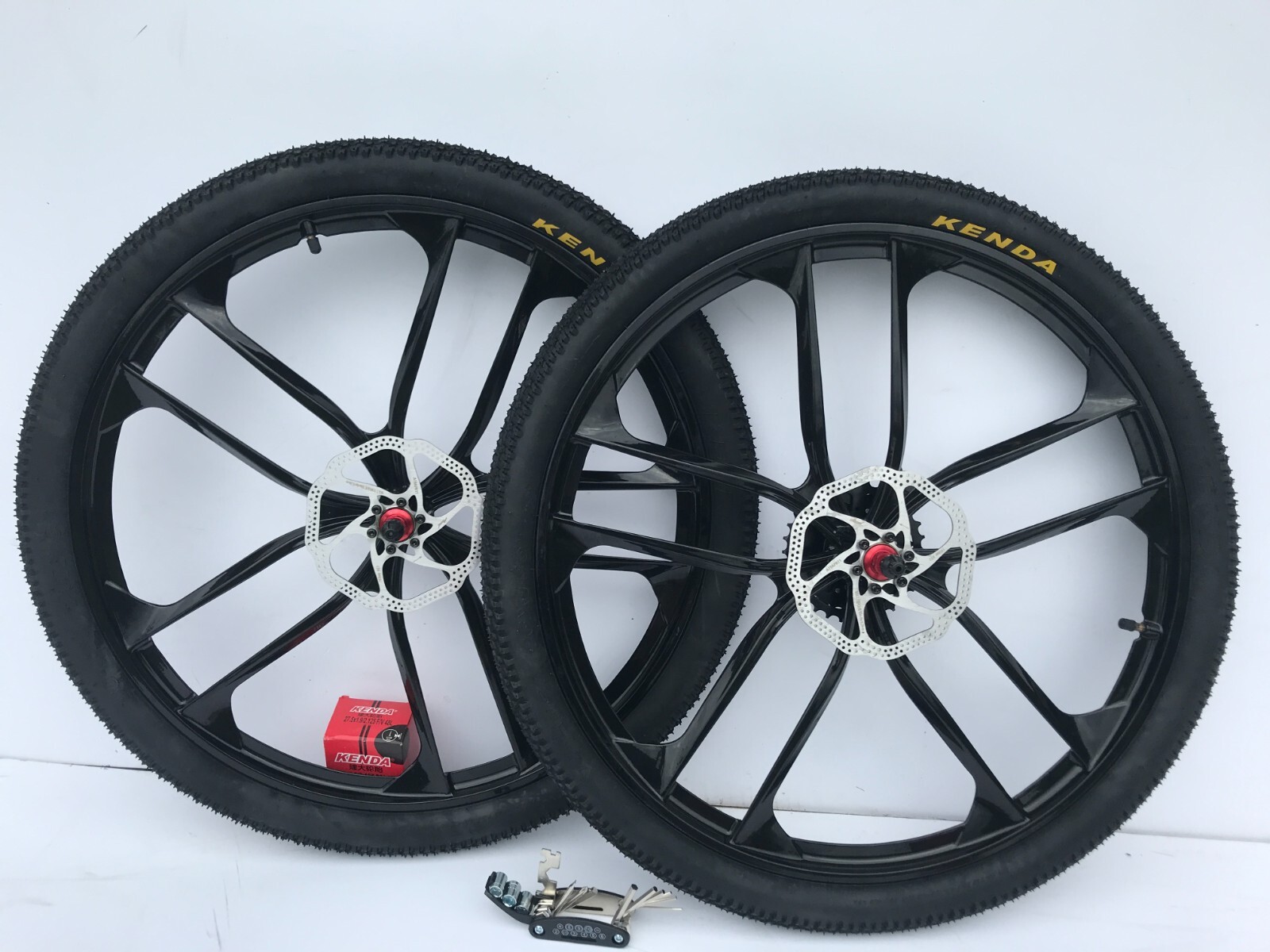 MAGNESIUM BIKE WHEELS 26” FRONT/REAR 8 SPEED 2 DISC FREE TOOL KIT BLACK ...