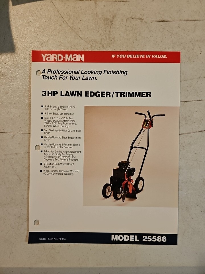 Vintage Yard-Man Lawn Edger Trimmer Model 25586 Spec Sheet Brochure | eBay