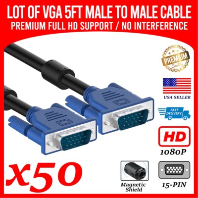 50 Pack of Brand New VGA Cable Excellent Quality No Interference Full ...