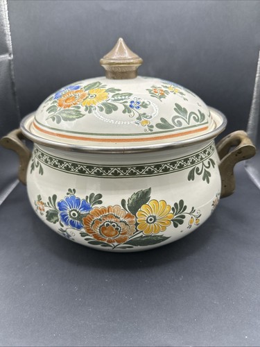 Vintage Asta Germany Enamel Cookware Small Pot 7" Diameter Floral ...
