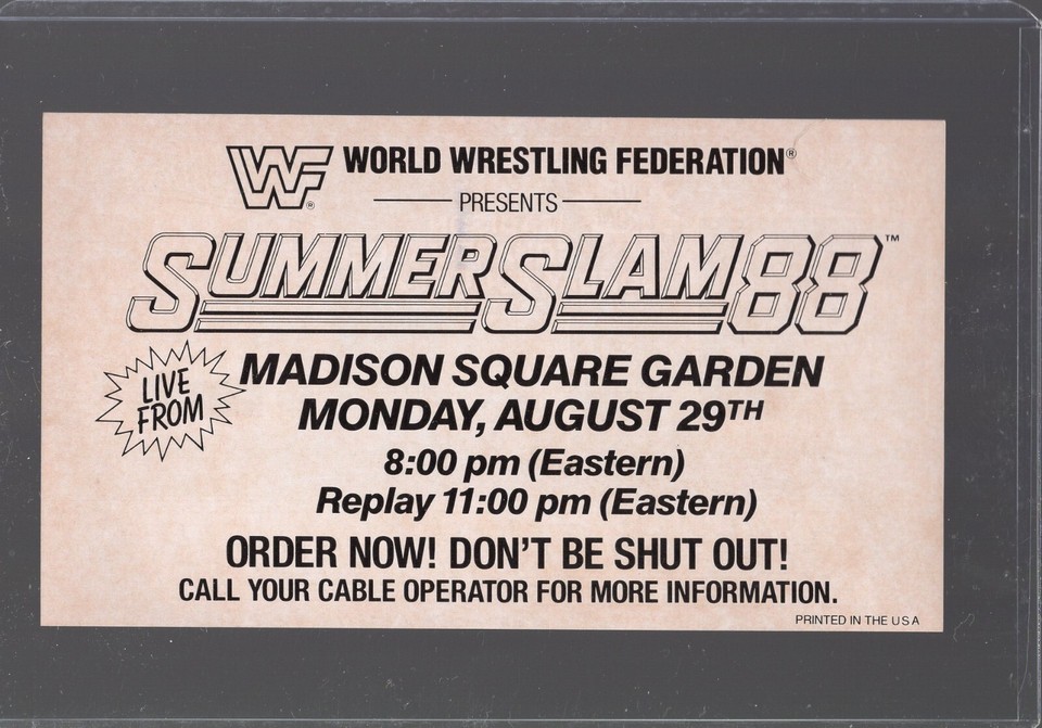 SUMMER SLAM 1988 WWF FLYER PROMOTIONAL PPV 3x5 CARD HULK HOGAN MACHO ...