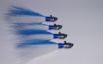 4 Blue Demon Bucktail Hair Jigs 1/4 oz for Walleye, Bass, Northern ...