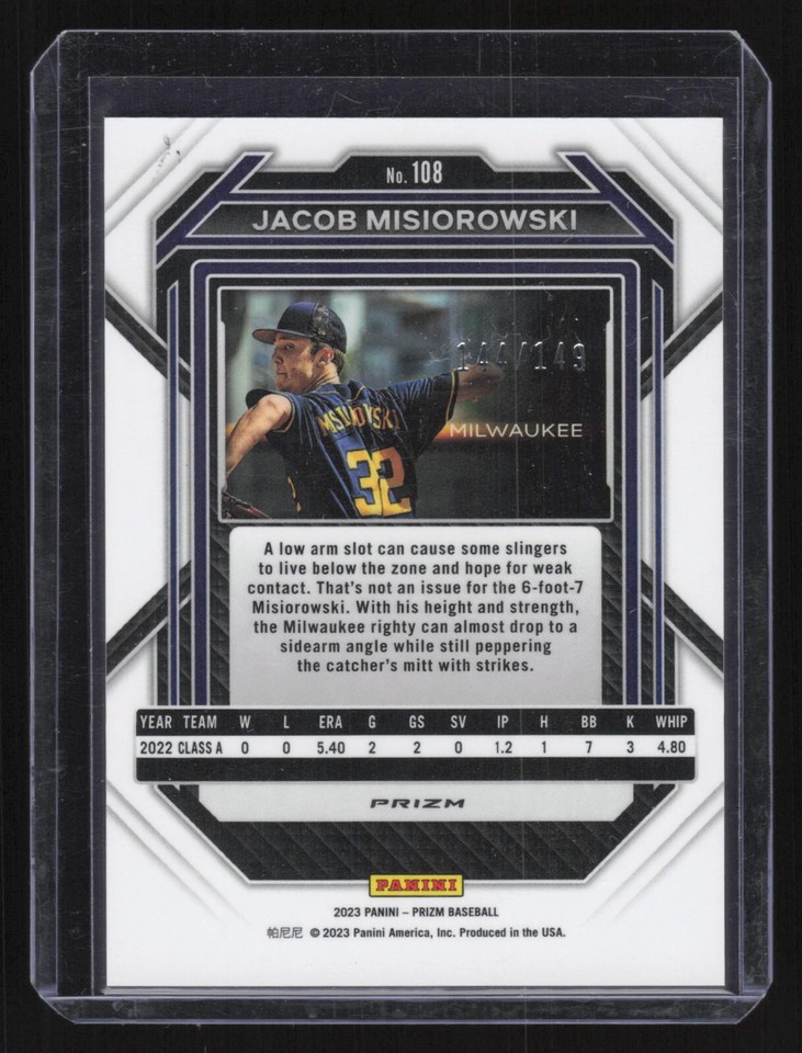 2023 Panini Prizm #108 Jacob Misiorowski Blue Prizm #'d /149 | eBay
