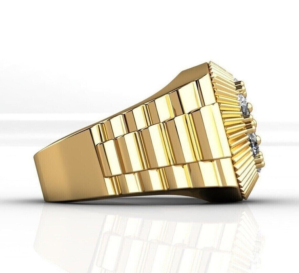 Men's 2Ct Round Cut Lab Created Diamond Rolex Design Ring 14K Yellow ...