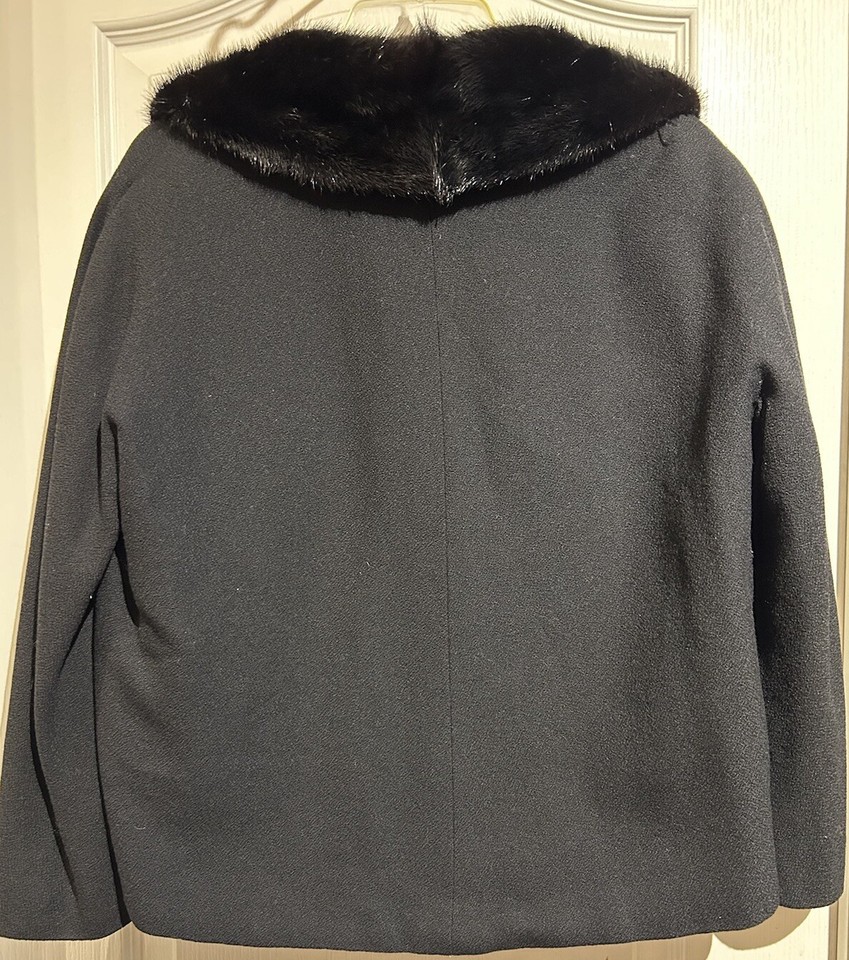 VINTAGE 1940s NAN DUSKIN Black Crepe Wool MINK Capelet Opera Bolero ...