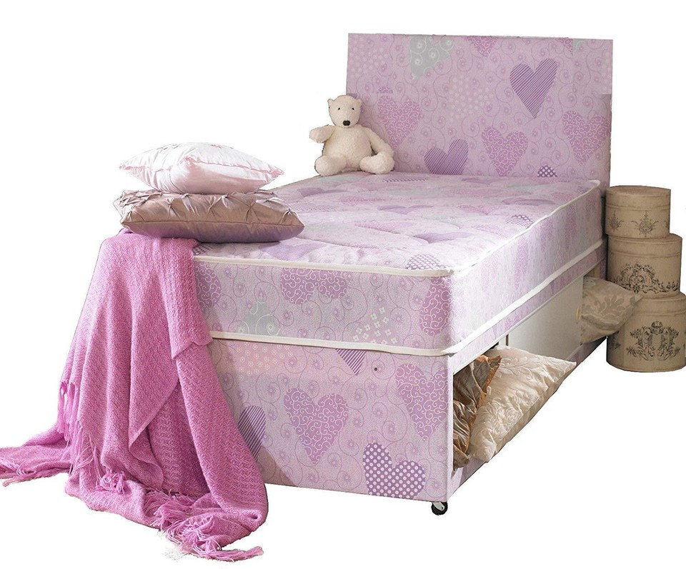 Box Room 2FT6 x 5FT9 Girls Pink Love Heart Short Divan Storage Bed ...