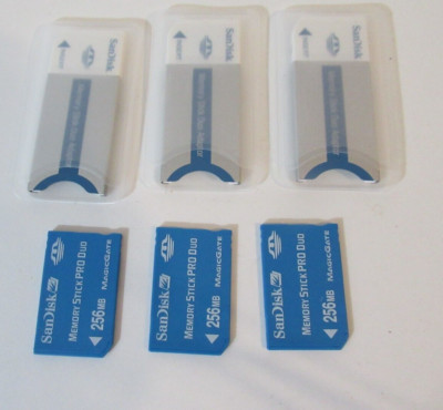 256MB SANDISK MEMORY STICK PRO DUO CARD + Memory Stick Adapters New Old ...