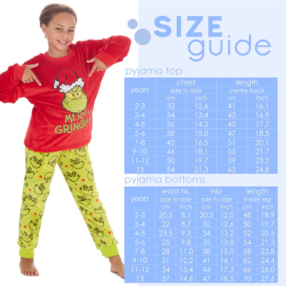 Kids Girls Grinch Pyjama Set Plush Fleece Long PJs Winter Lounge Set 2 ...