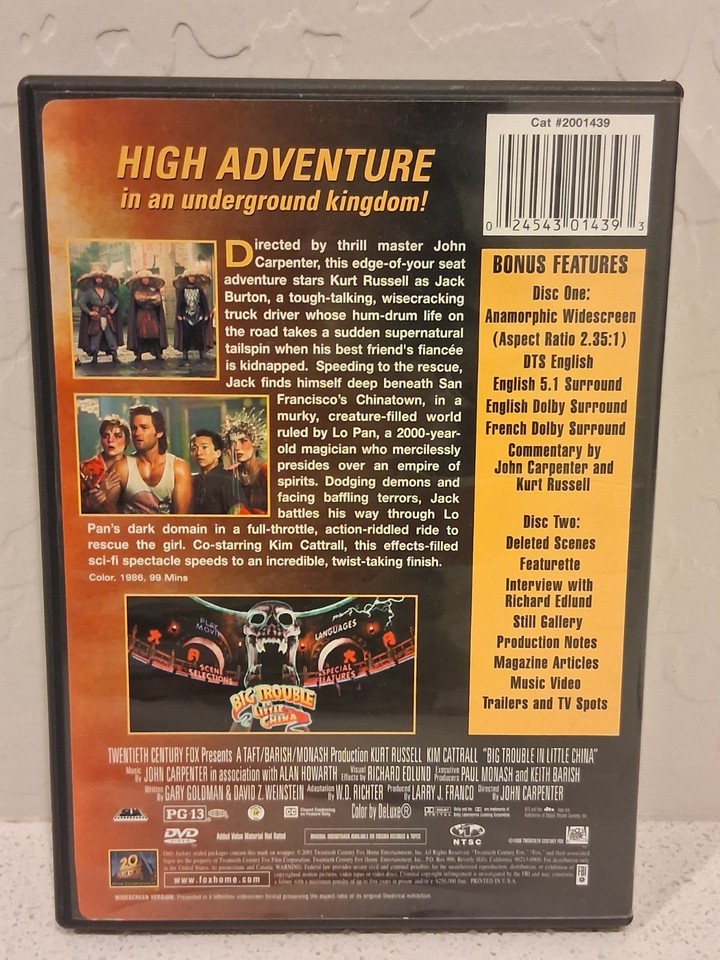 Big Trouble in Little China [Special Edition] (DVD, 1986, 2-Disc Set ...