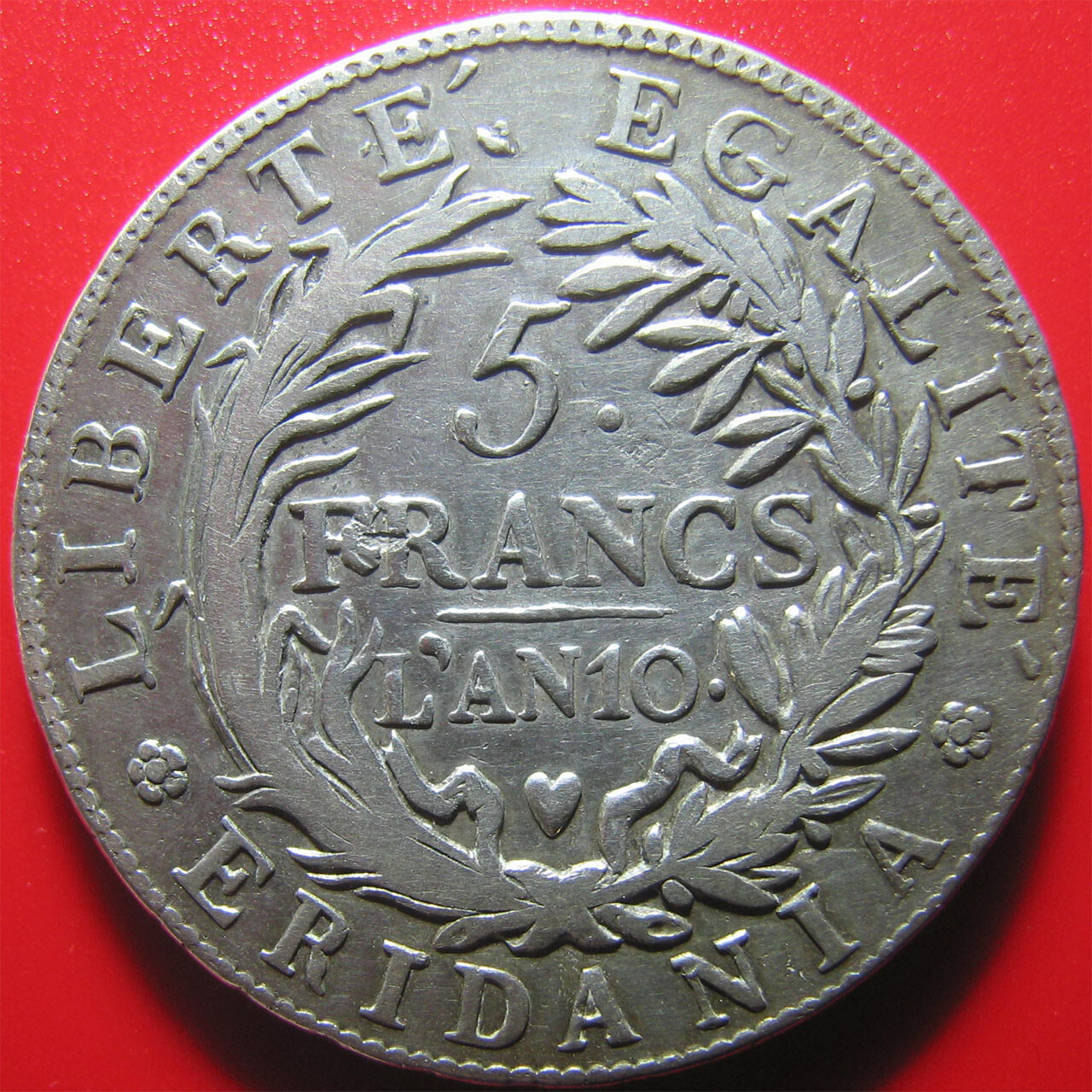 ITALY PIEDMONT L'AN 10 (1801) SUBALPINE REPUBLIC 5 FRANCS SILVER ...
