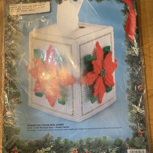 Bucilla Poinsettia Tissue Box Cover Kit Plastic Canvas 61178 for sale ...