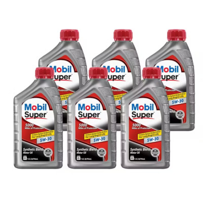 Mobil Super 5000 5W-30 Synthetic Blend Motor Oil (PACK OF 6) + FREE ...