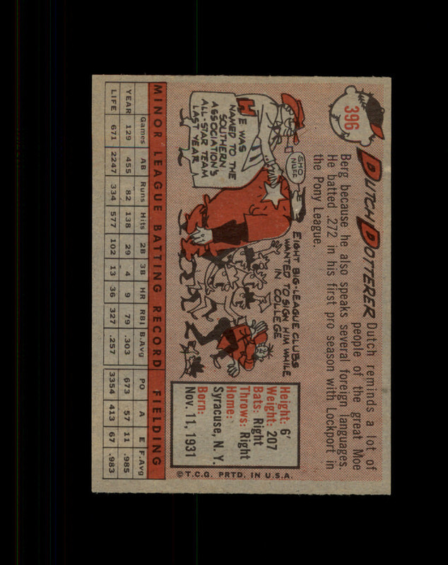 Dutch Dotterer 1958 Topps #396 Cincinnati Redlegs | eBay