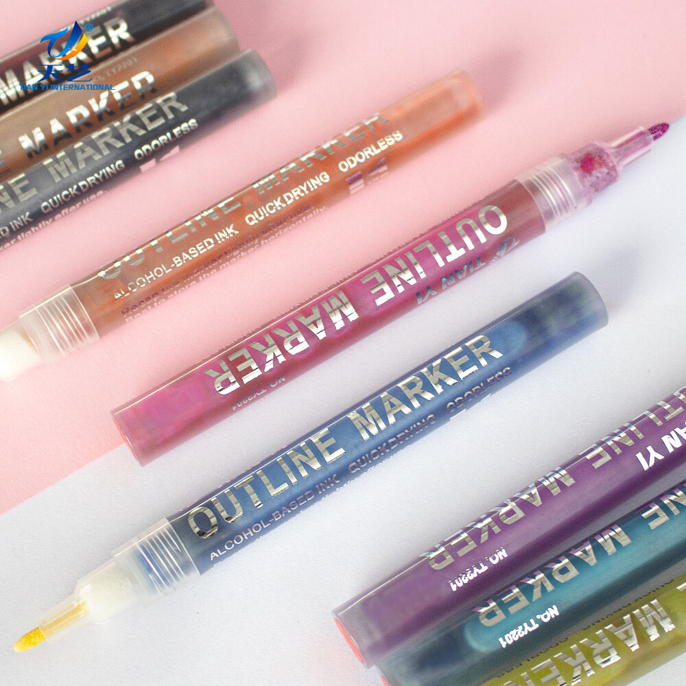 Drawing Double Line Outline Pen Highlighter Marker 8 Colors Pen For ...