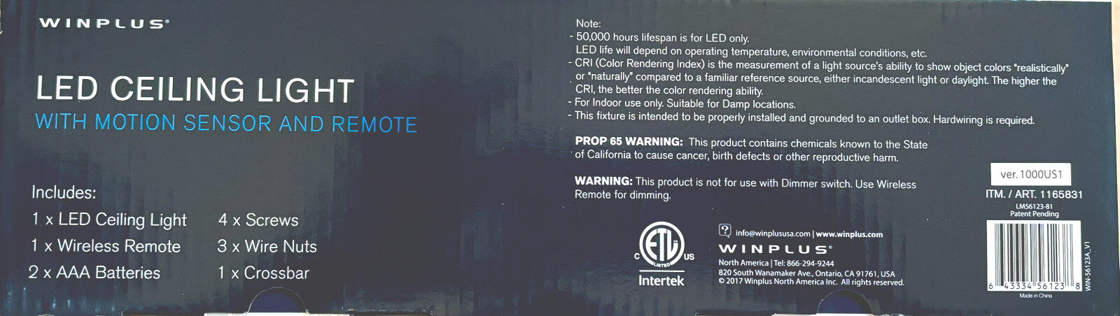 Winplus LTM 116583 Control & Motion Activated LED Ceiling Light with ...