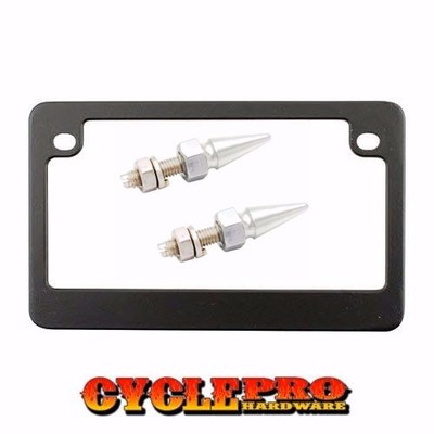 2 Silver Spike Billet Aluminum Tag Bolts & Black Motorcycle License ...