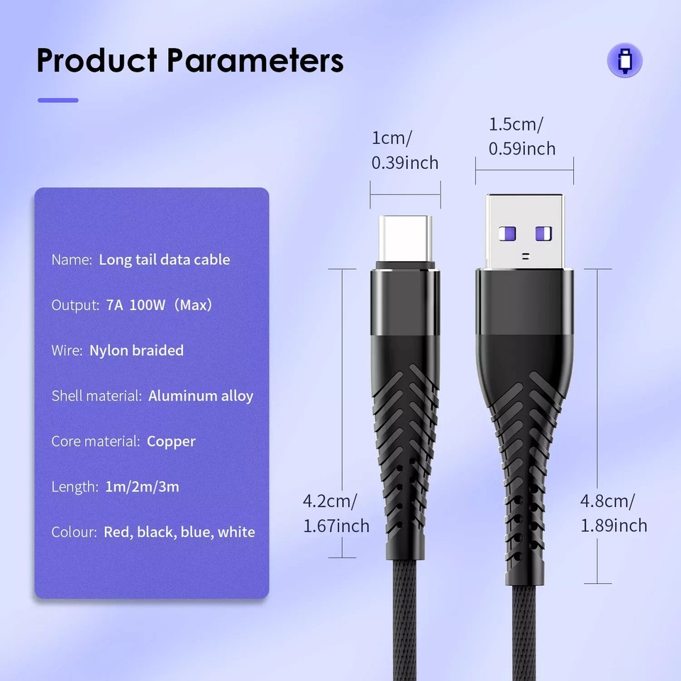 HeavyDuty USB Type C Charging Cable Braided Fast Phone Charger Long ...
