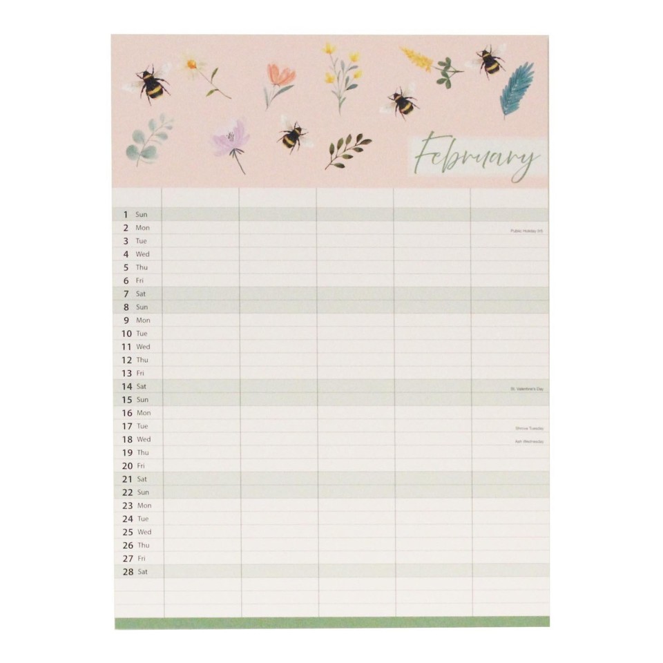 2026 Family Calendar 5 Column Organiser with Shopping List and Note Pad ...