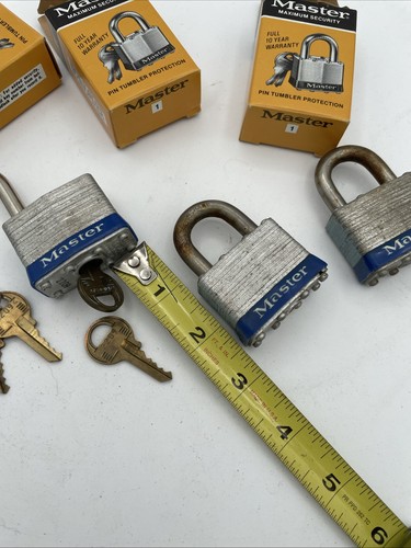 3 VINTAGE MASTER LOCK NO. 1 PADLOCKS WITH 4 KEYS In Original Boxes ...