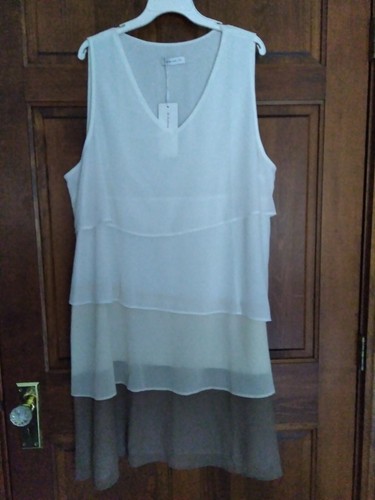 Tendency Dress Womens 3XL Plus Size Cream Brown Tiered Front Sleeveless ...