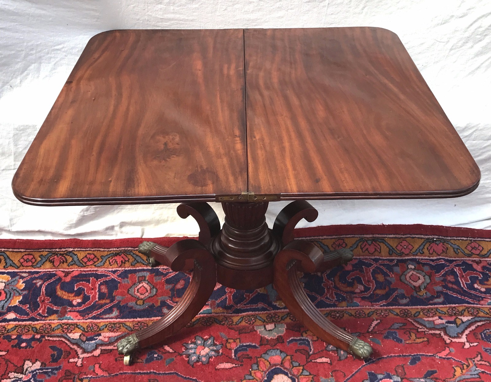 19TH C CLASSICAL FEDERAL ANTIQUE GAME / CARD TABLE CONSOLE ~ ISAAC VOSE ...