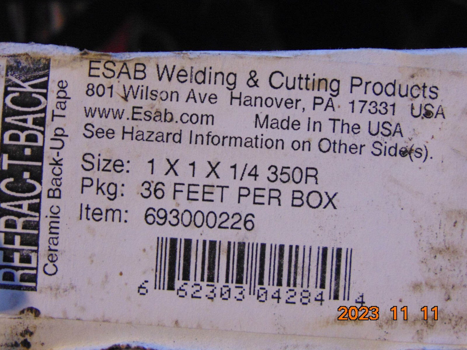 Box of 36 ESAB 693000226 Refrac-T-Back 1X1/4" Ceramic 350 R Grooved ...