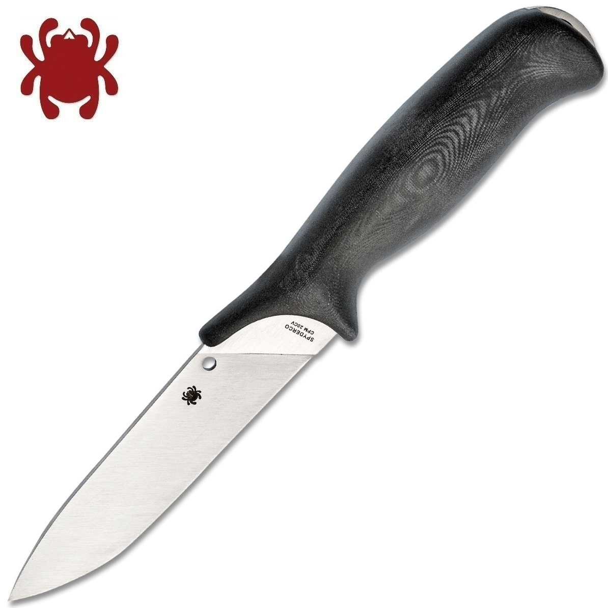 Spyderco Zoomer 20CV Satin Plain Blade Black G10 Handles Leather Sheath ...