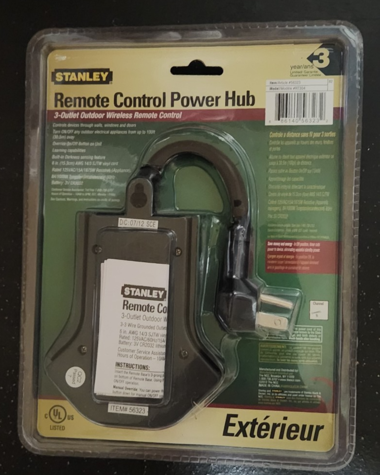 Stanley Remote Control Power Hub - 3 Grounded Outlet Outdoor Wireless ...
