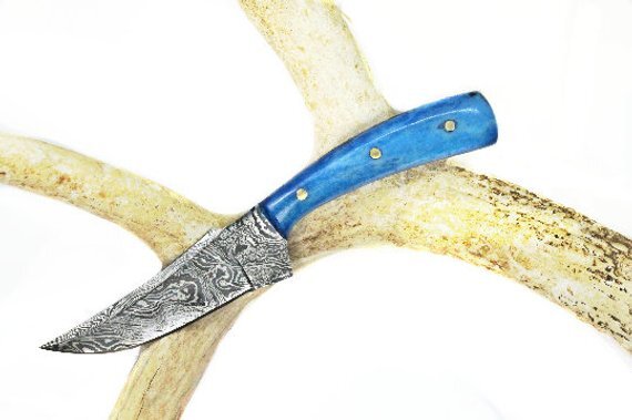 Blue Skinning Knife Design, Custom Damascus Blade TD-214 by Titan ...