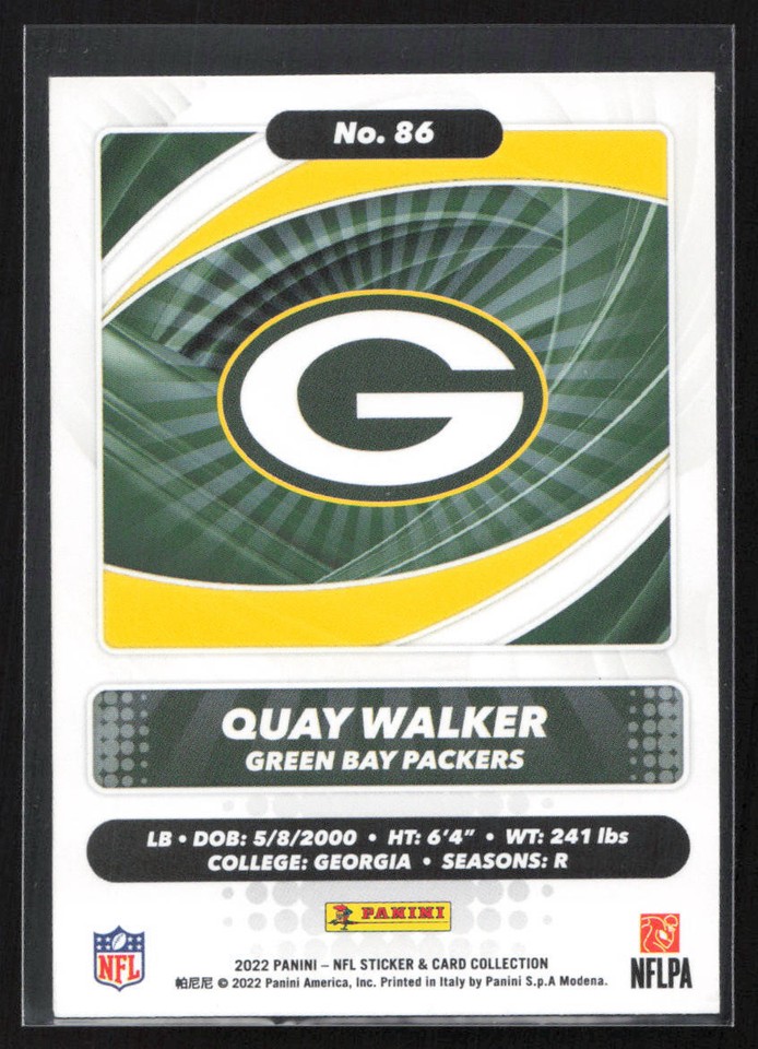2022 Panini Sticker & Card Quay Walker Yellow Rookie #9/149 Packers | eBay