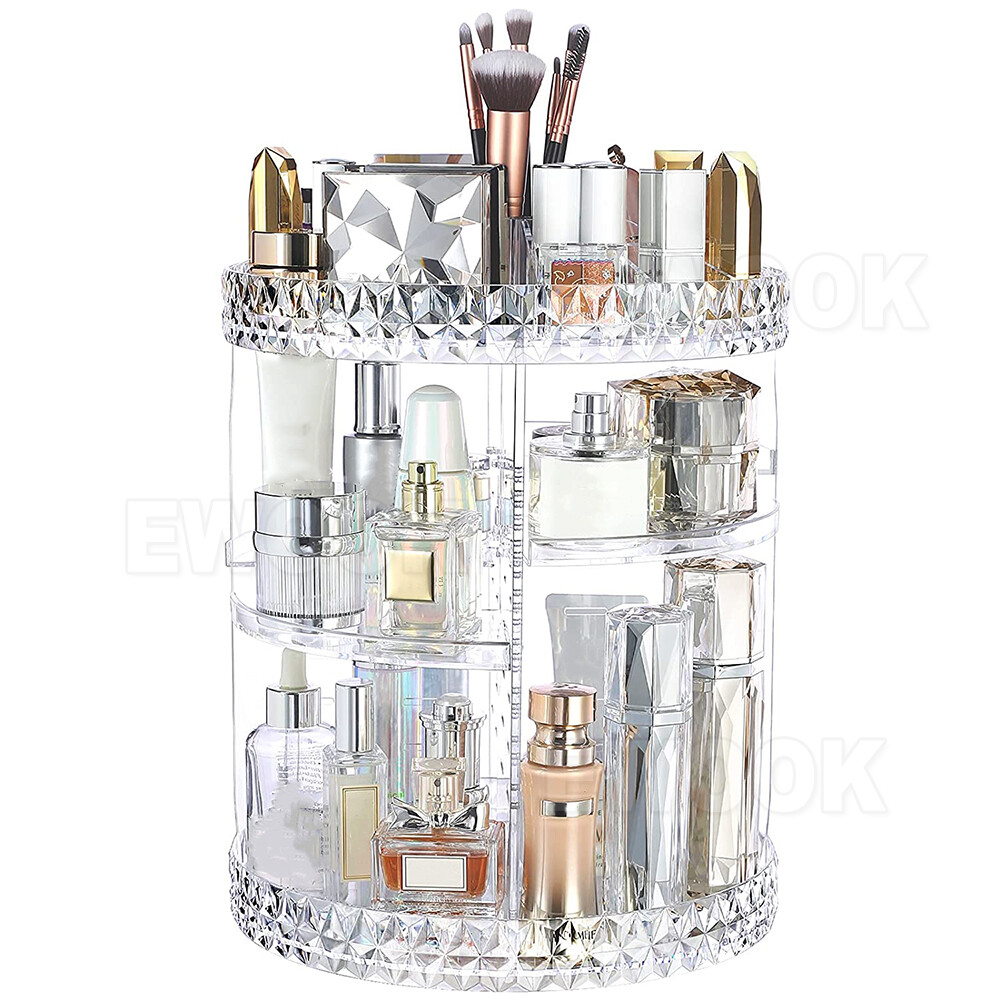 3 Layer 360° Rotating Makeup Organiser Stand SkinCare Cosmetics Holder ...