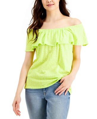 MSRP $50 Style & Co Printed Ruffle Neckline Top Green Size Small | eBay