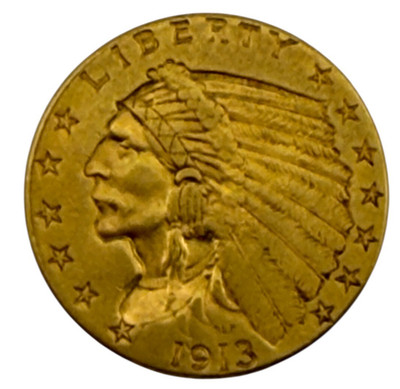 1913 U.S. $2.50 Indian Head Gold Coin – Quarter Eagle – .900 Fine – 2½ ...