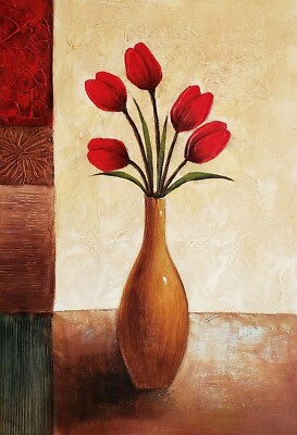 Red Flower Still Life, 24x36, 100% Hand painted Oil Painting on Canvas ...