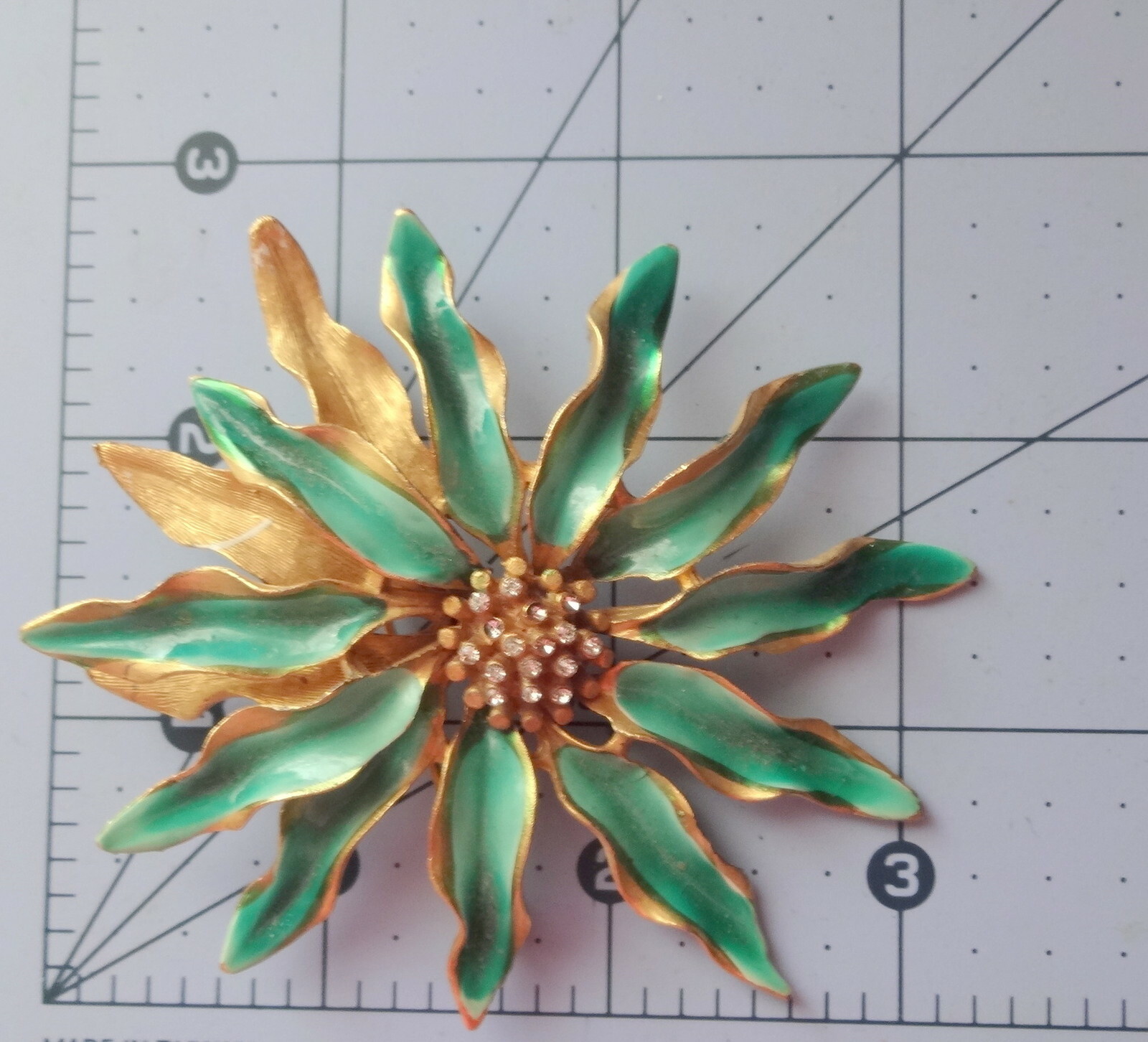 CAPRI Rhinestone Green Enamel Pot Metal Flower Christmas Poinsetia Pin ...