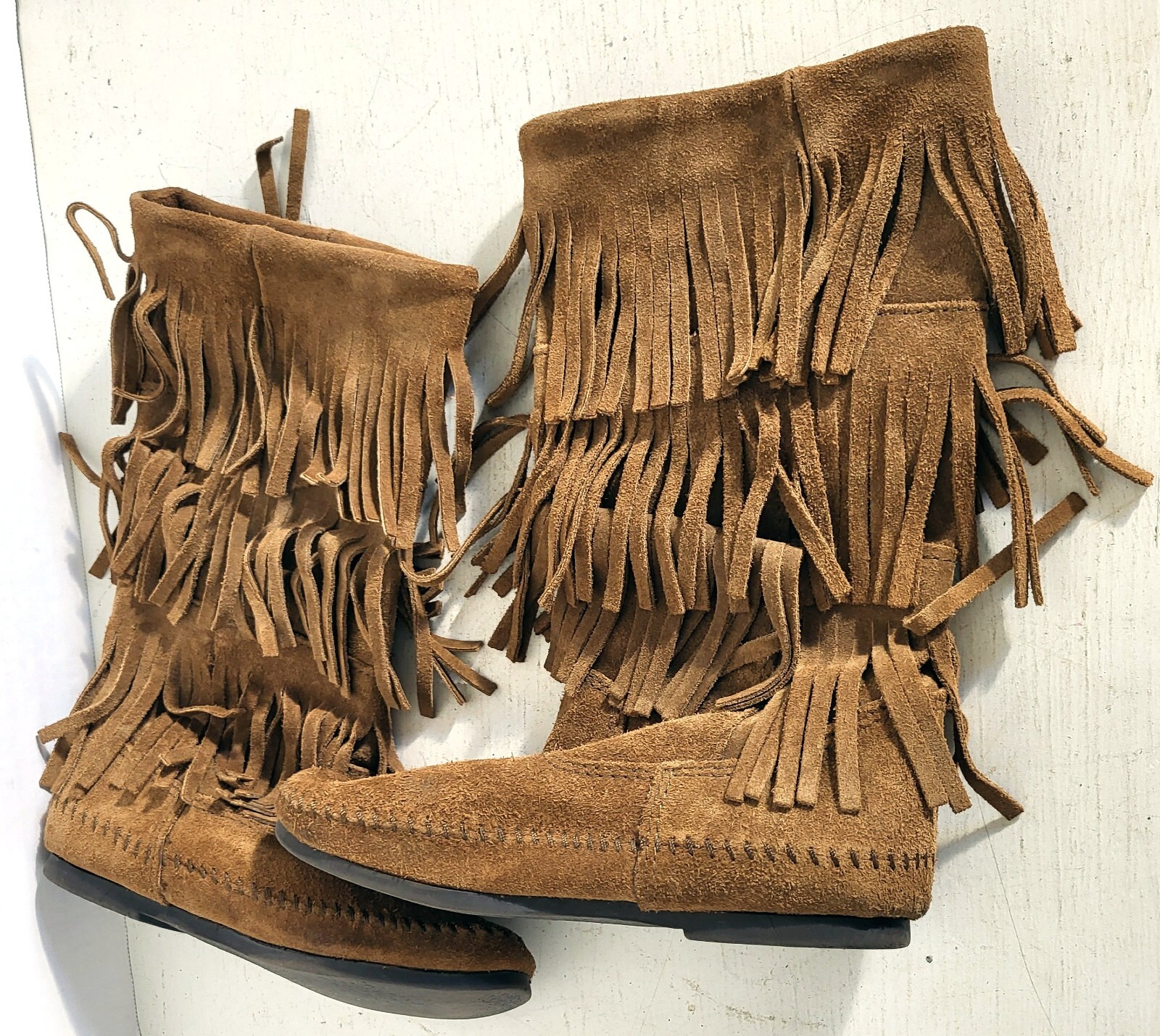 MINNETONKA 3-Layer Fringe Moccasin Mid-Calf High Sued… - Gem