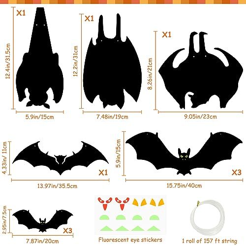 11 PCS Halloween Hanging Bats, Large Flying Plastic Bats Hanging ...